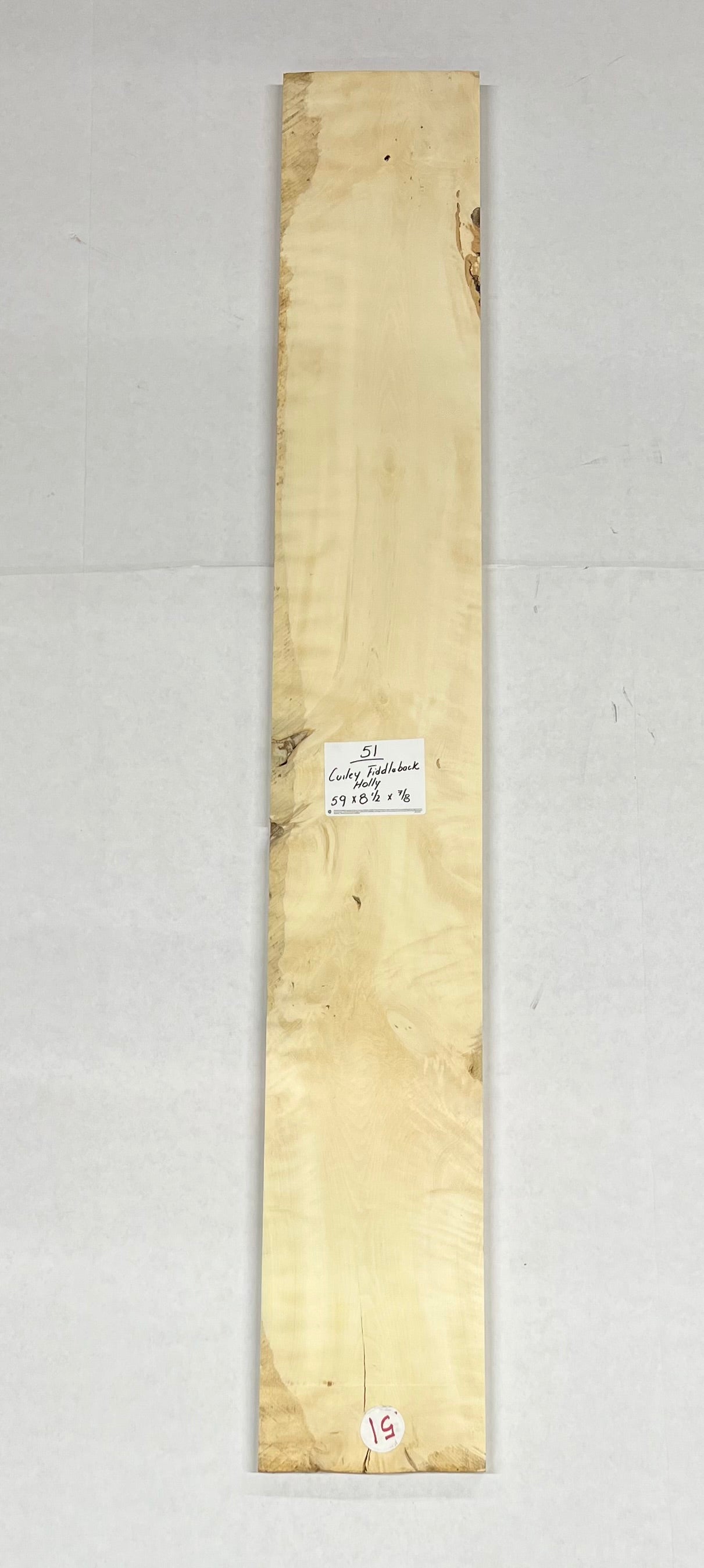 Curly Fiddleback Holly Lumber 59" x 8-1/2" x 7/8" #51 – Exotic Wood Zone